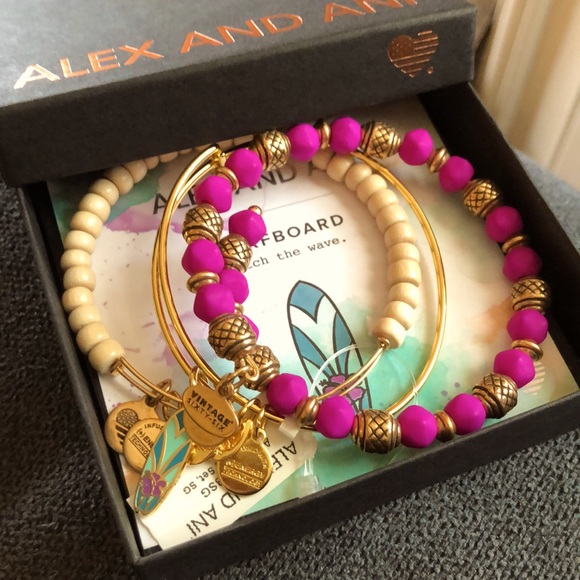 Alex and Ani | Jewelry | Alex And Ani Catch The Wave Surfboard Set Of 3 ...